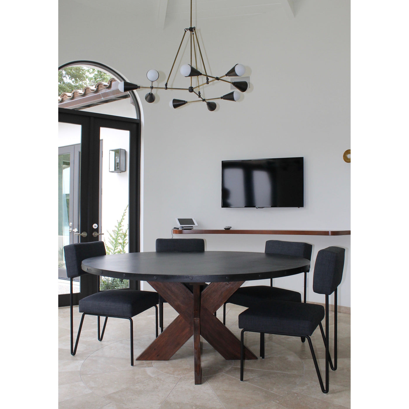 Modern Round Metal Top X Base Dining Table – Mortise & Tenon