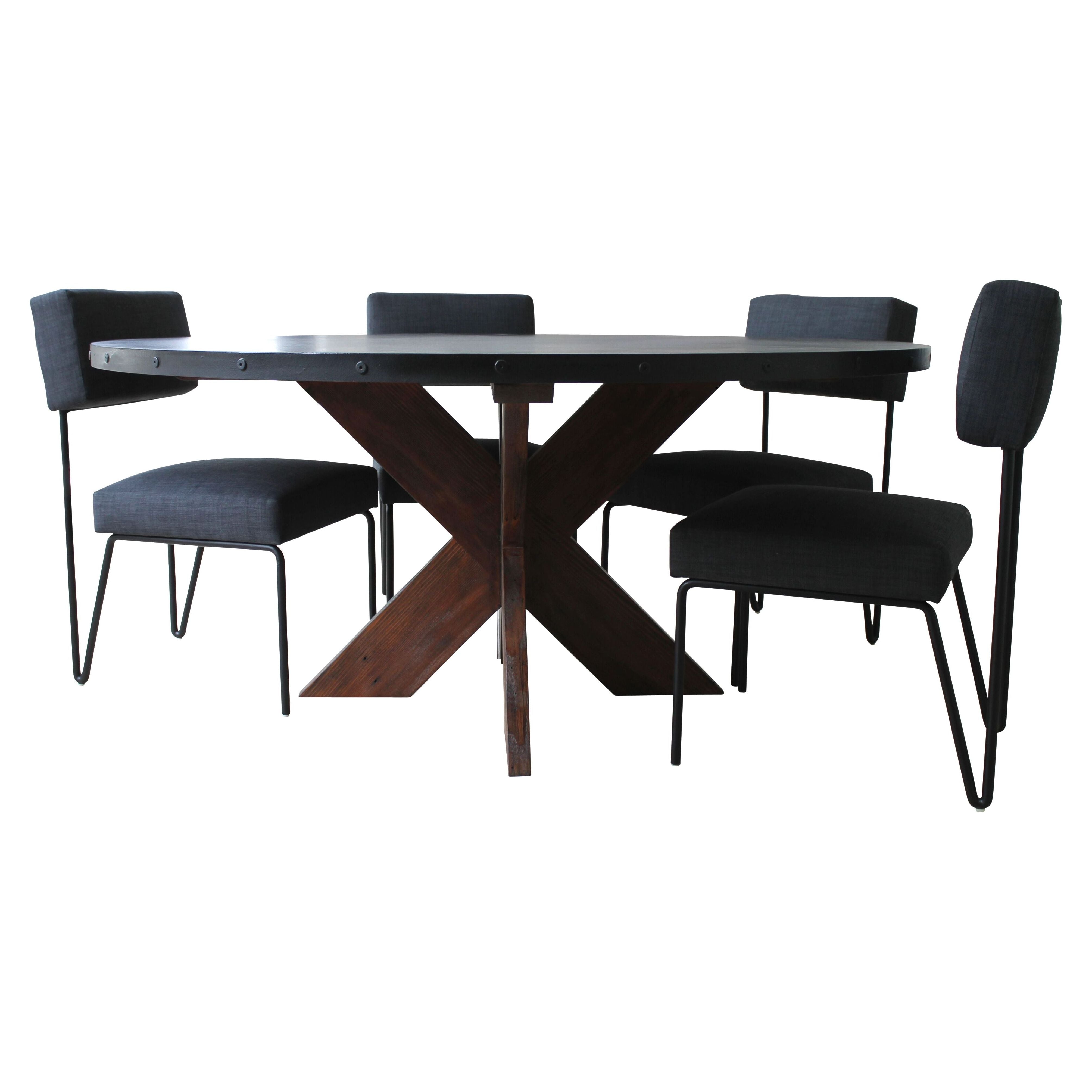 Modern Round Metal Top X Base Dining Table – Mortise & Tenon