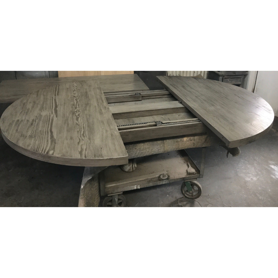 60" Round Reclaimed Wood Extension Table with Metal Base – Mortise & Tenon