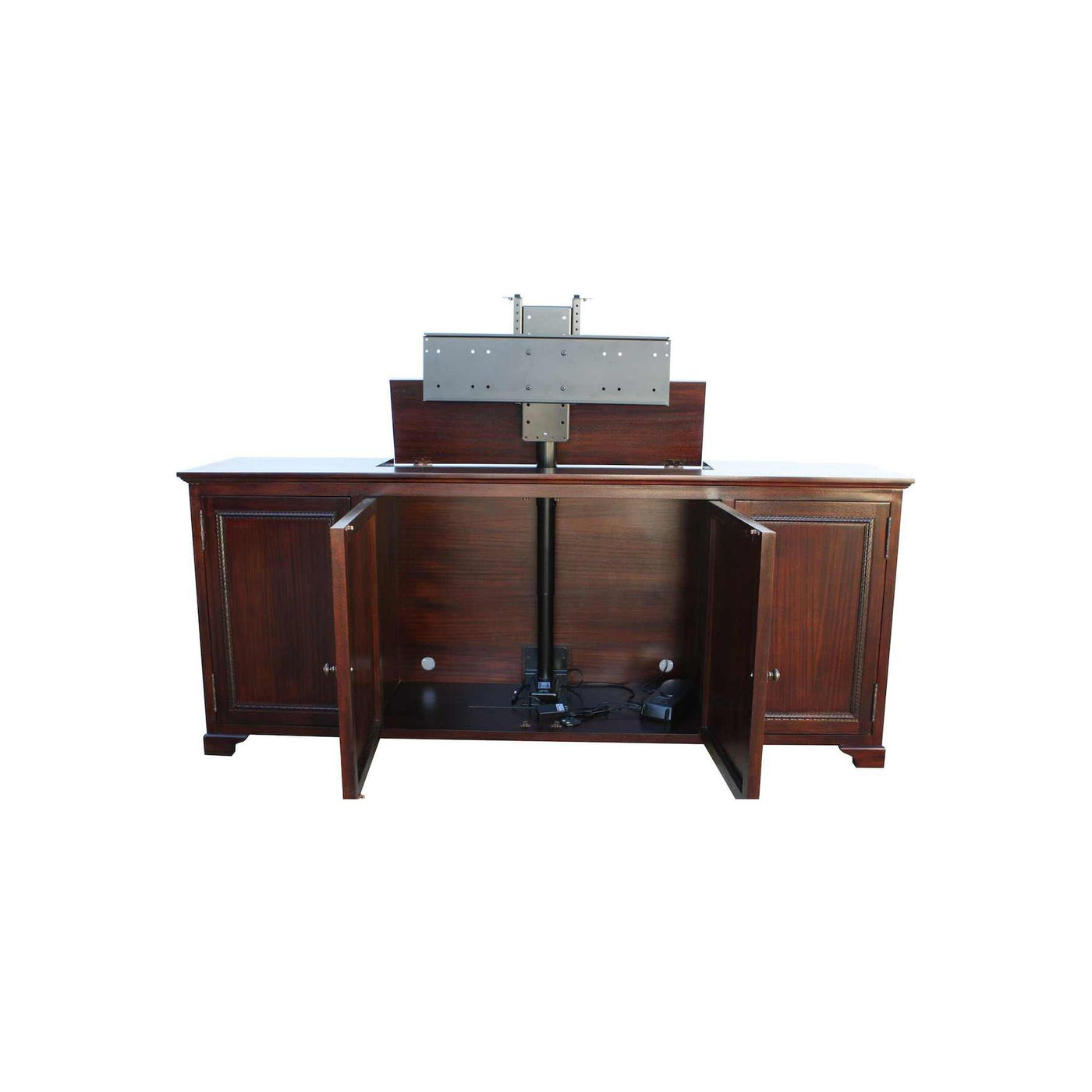 Custom Mahogany Plasma Cabinet with a Motorized Lift – Mortise & Tenon