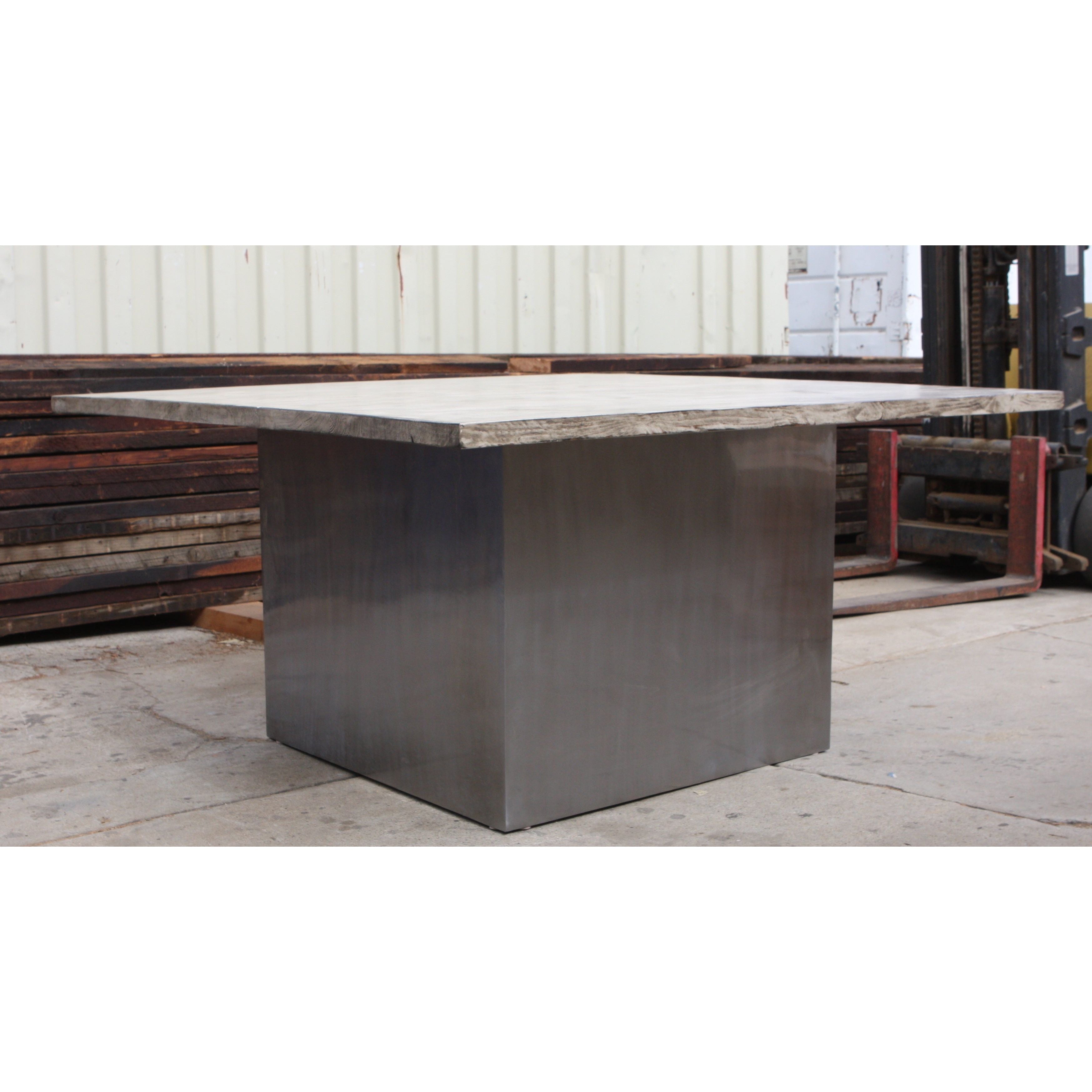 Custom Metal Pedestal Base and Reclaimed Wood Top Dining Table ...