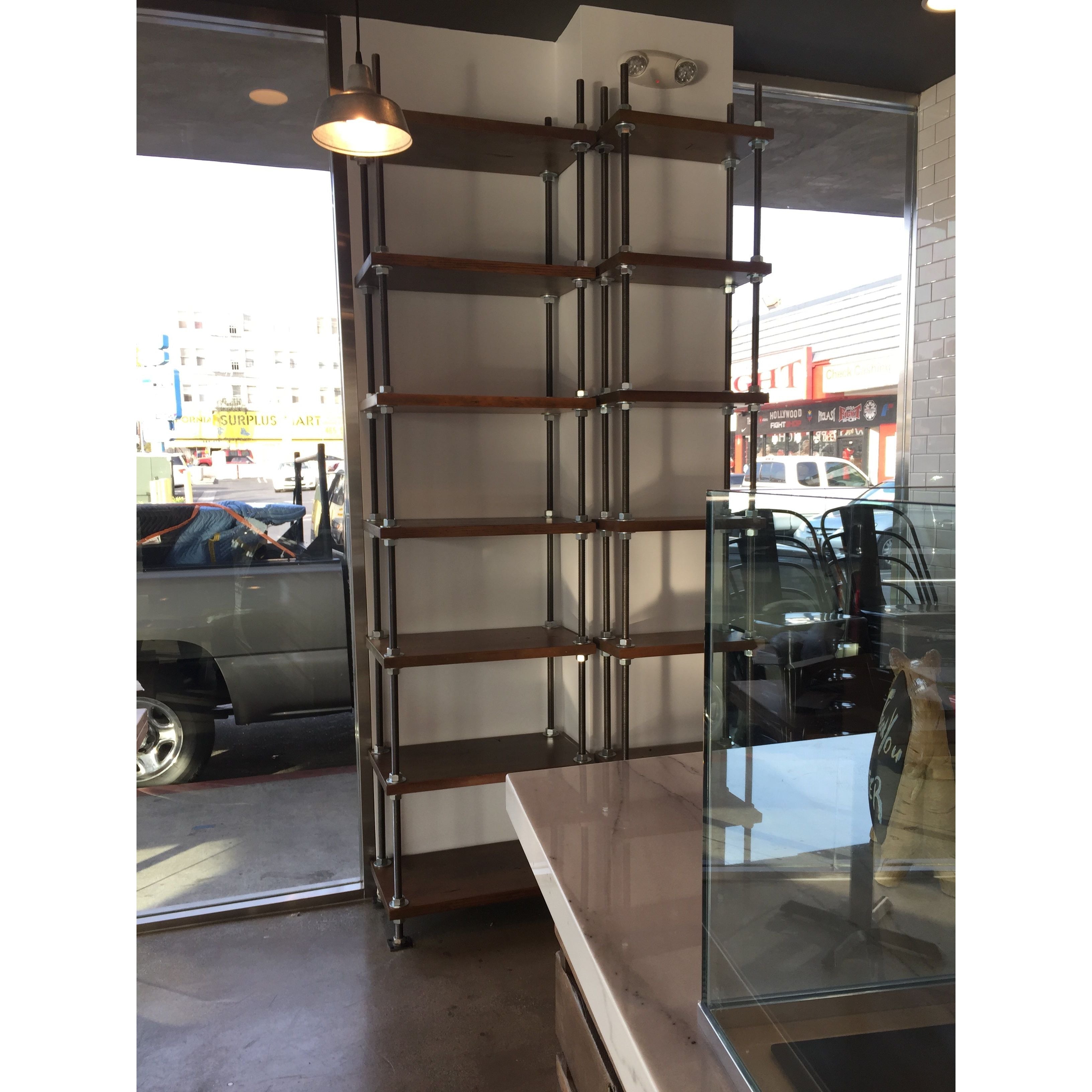 Nuts ,Bolts and Treaded Steel Rod Industrial Bookcase – Mortise & Tenon