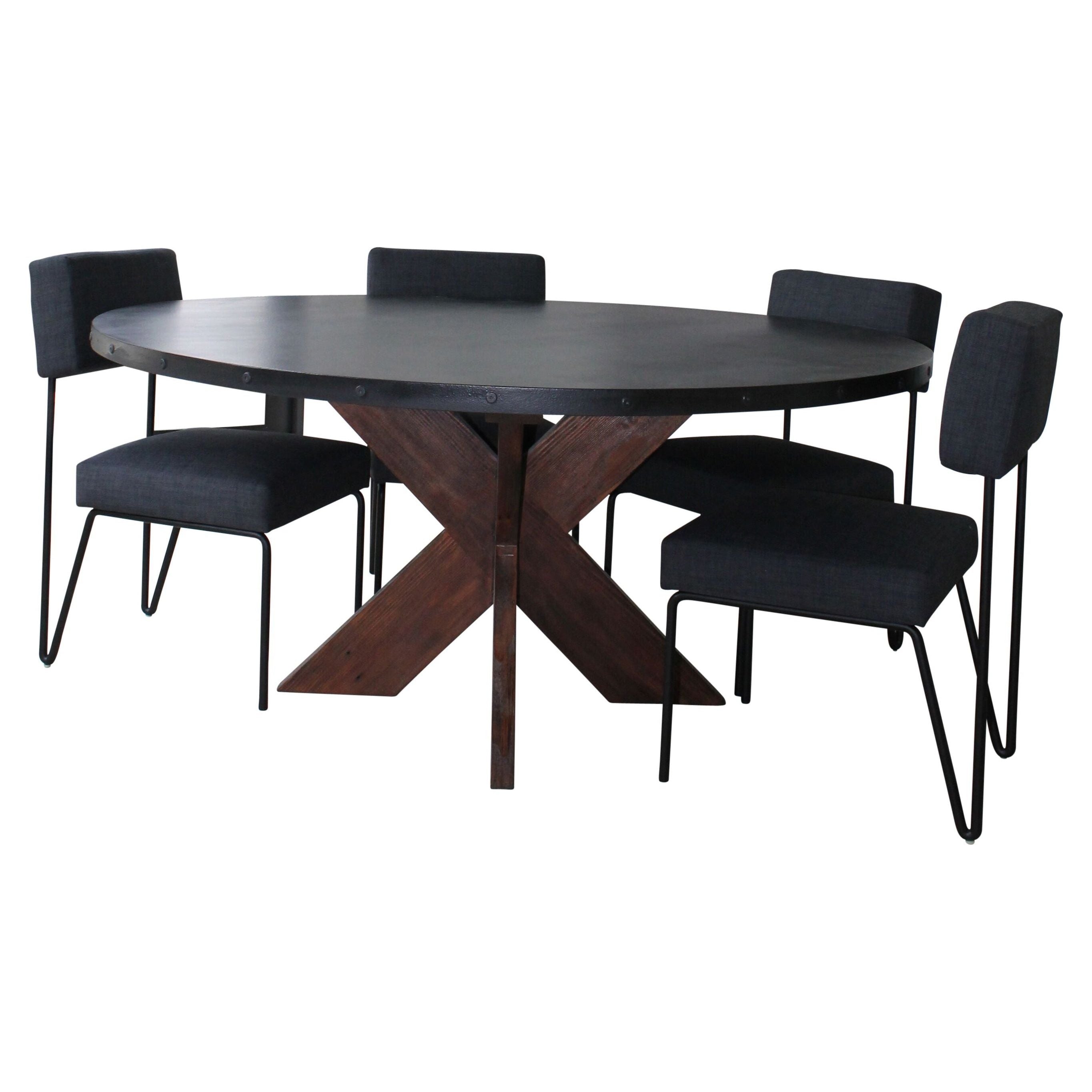 Modern Round Metal Top X Base Dining Table – Mortise & Tenon